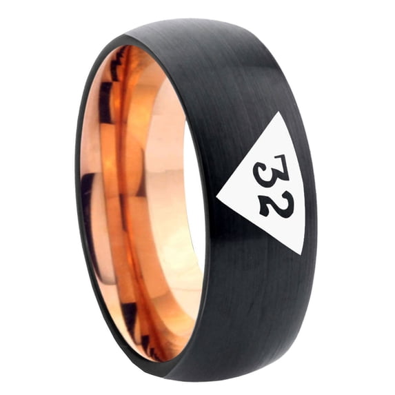 Masonic 32 Triangle Design Freemason Dome Black Rose Gold Tungsten Ring ...