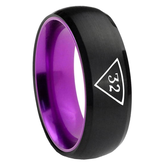 Masonic 32 Triangle Freemason 8MM Dome Black And Purple Tungsten Men ...