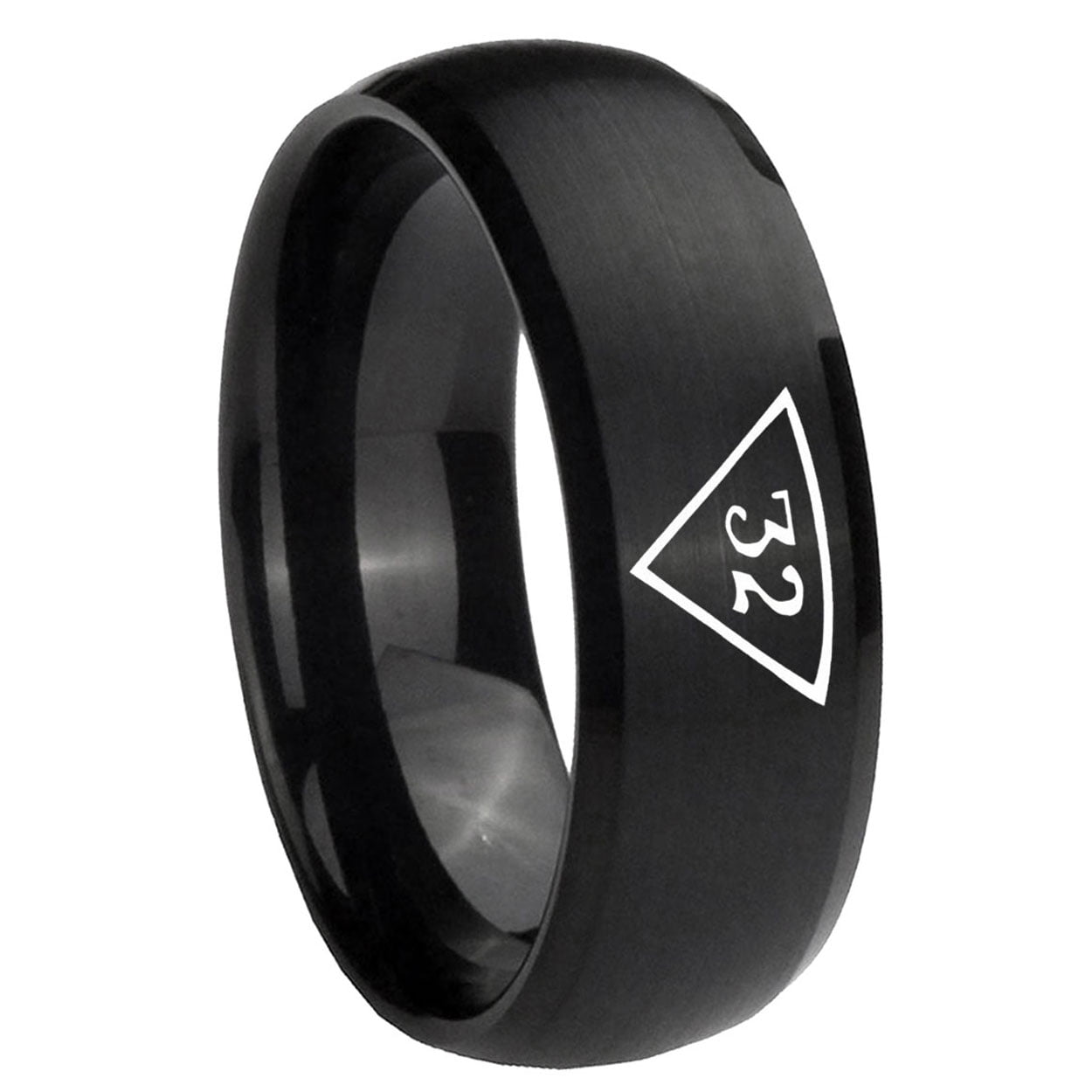 Masonic 32 Triangle Freemason 8MM Dome Brush Black Polish Edge Tungsten ...