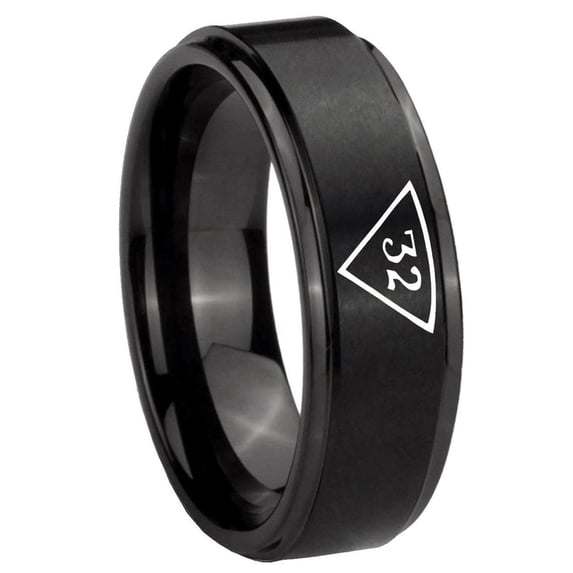 Masonic 32 Triangle Freemason Step Edge Brush Black Tungsten Ring 10MM ...