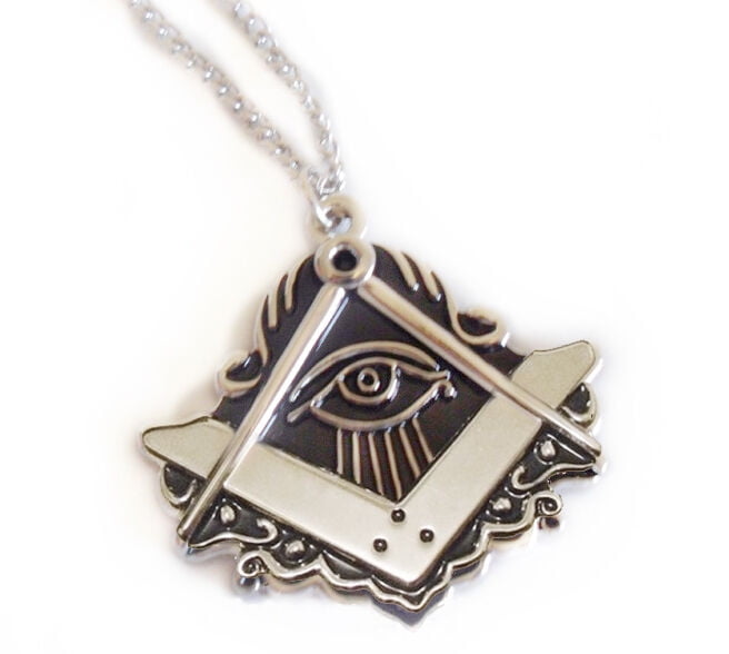 Masonic All-Seeing Eye Cut Out Shaped Pendant Compass & Square Design w ...