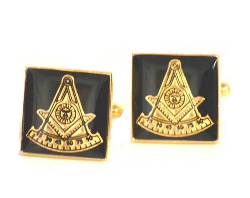Masonic Cufflinks - Square Black & Gold - Past Master Freemasons Symbol ...