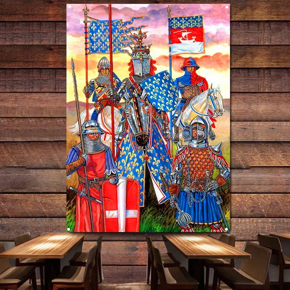 Masonic Knight Templar Tapestry Wall Art Banner Medieval Warrior Armor ...