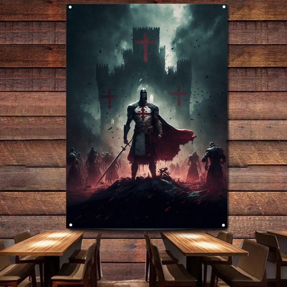 Masonic Knight Templar Tapestry Wall Art Banner Medieval Warrior Armor ...