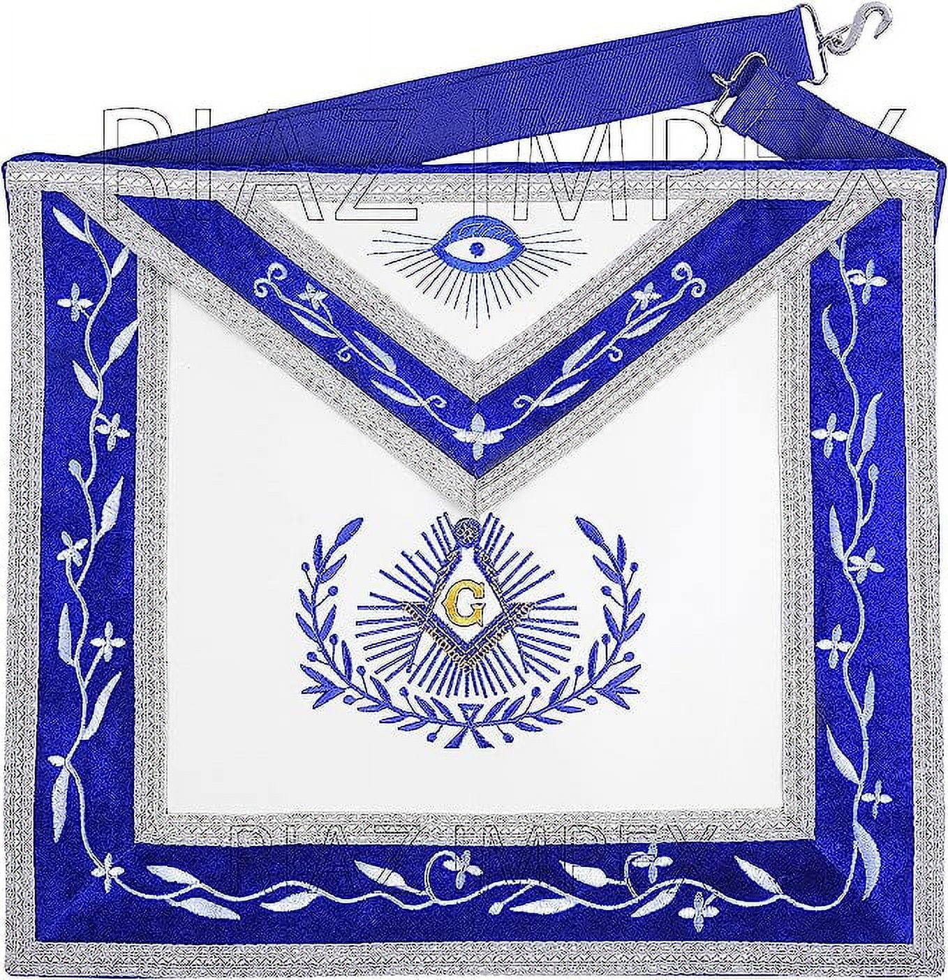 Masonic Master Mason Embroidered Apron Blue Border With White Faux ...
