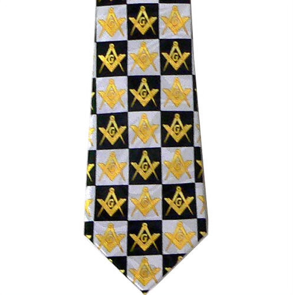 Masonic Neck Tie - Black and White Polyester long tie with Checkerboard ...
