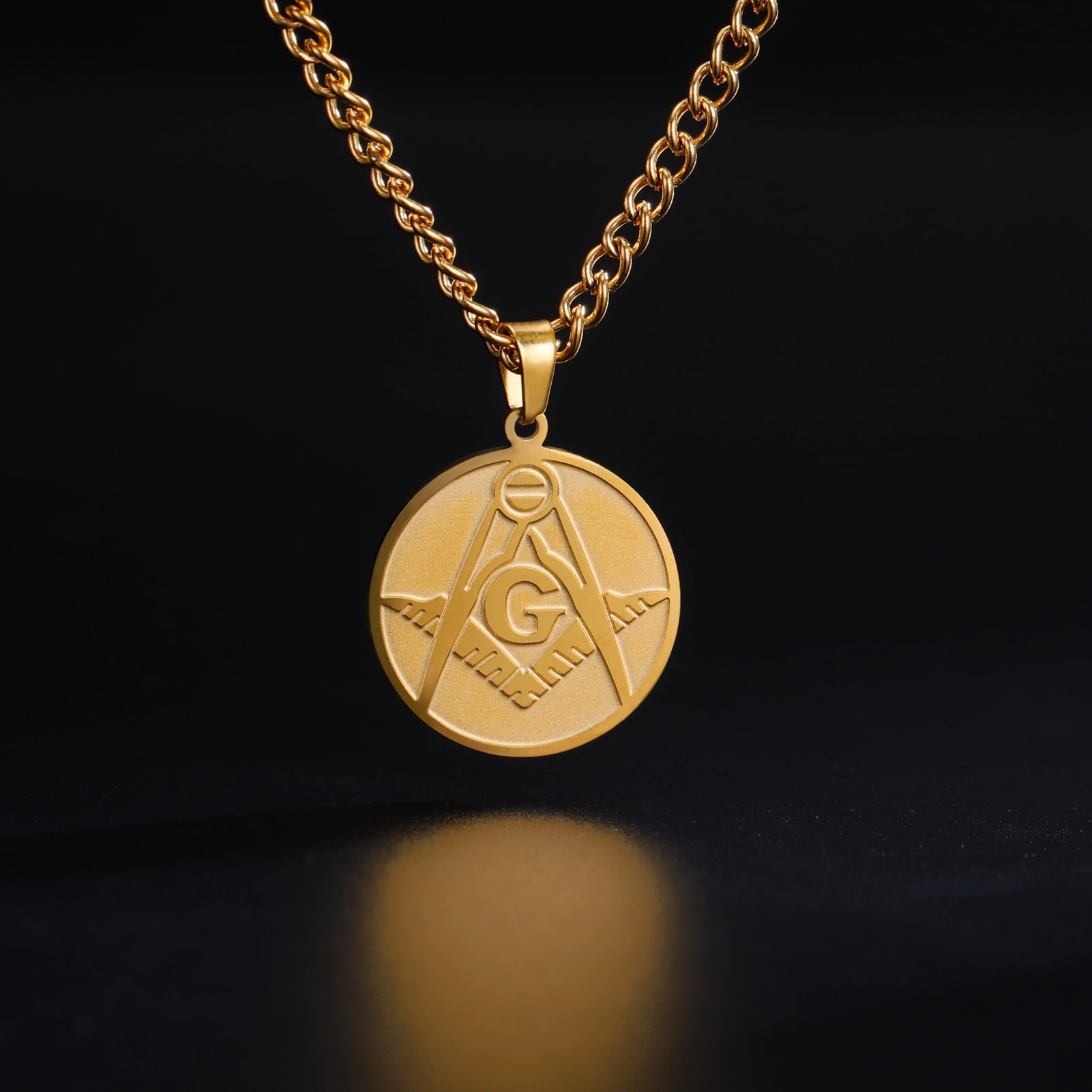 Masonic Necklace for Men Energy Freemason Pendant 14K Yellow Gold ...