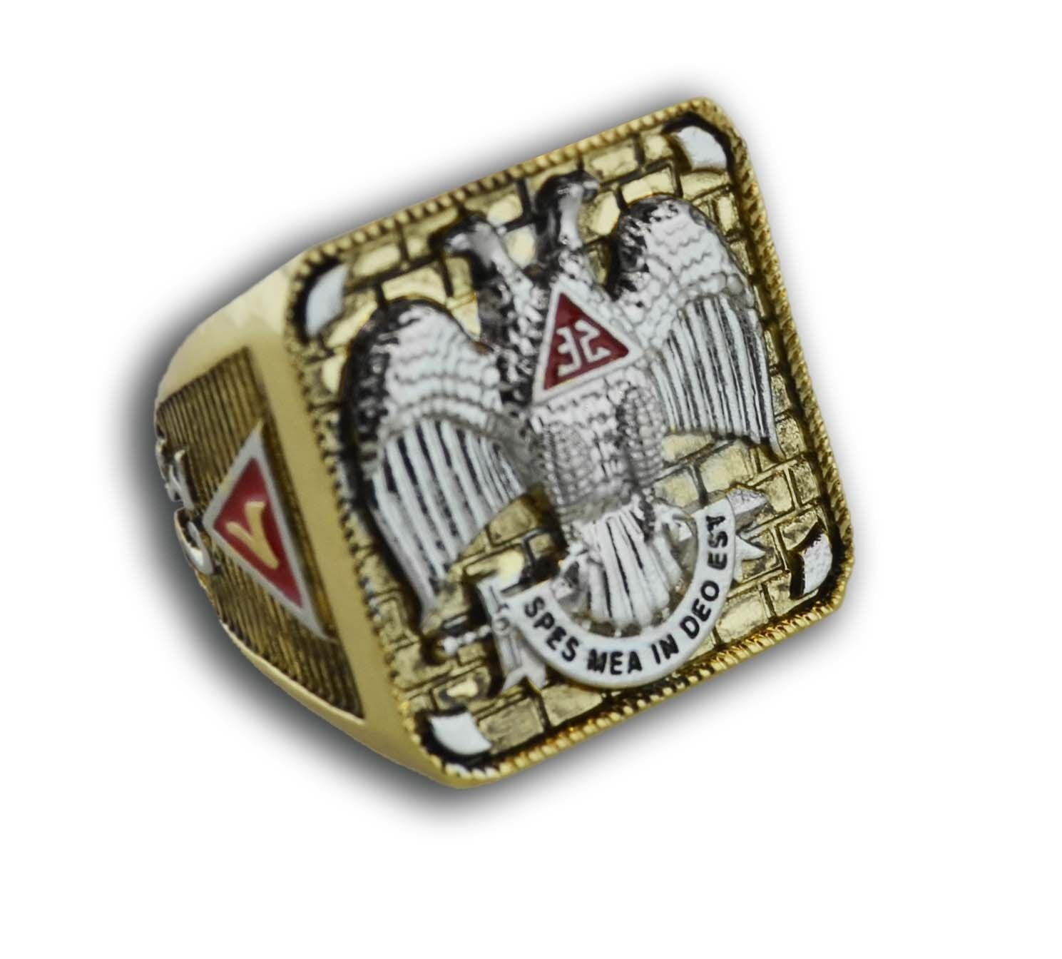 Mason Zone, Masonic Ring, 32nd Degree Scottish Rite, Gold Tone, Double ...