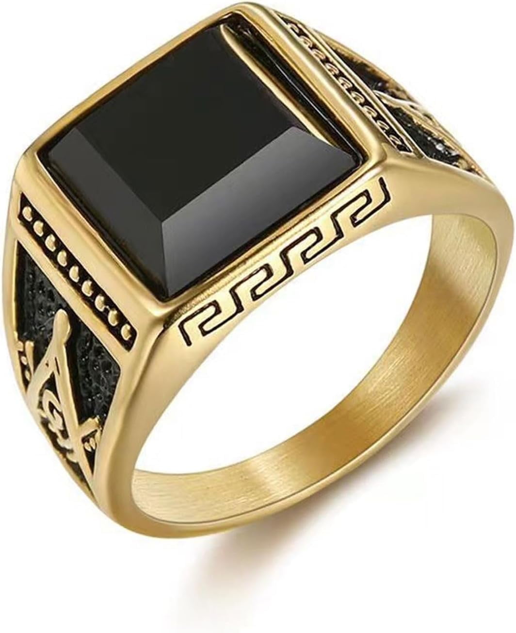 Masonic Rings for Men | Stainless Steel Synthetic Black Onyx Statement ...