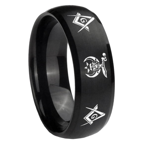 Masonic Shriners Dome Brush Black Polish Edge Tungsten Ring 10MM ...