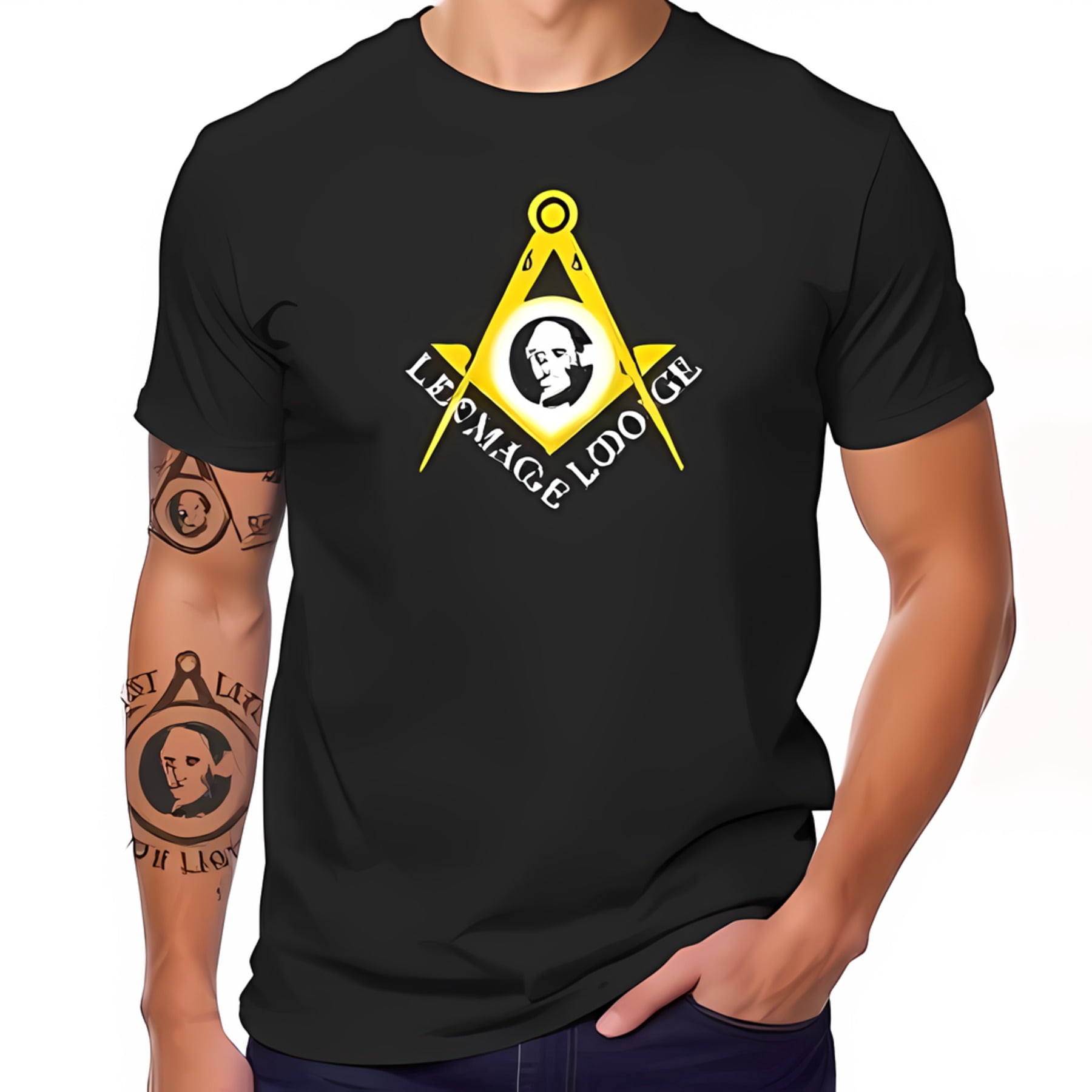 Masonic Square and Compasses Black T-Shirt with Yellow Design & 'Le ...