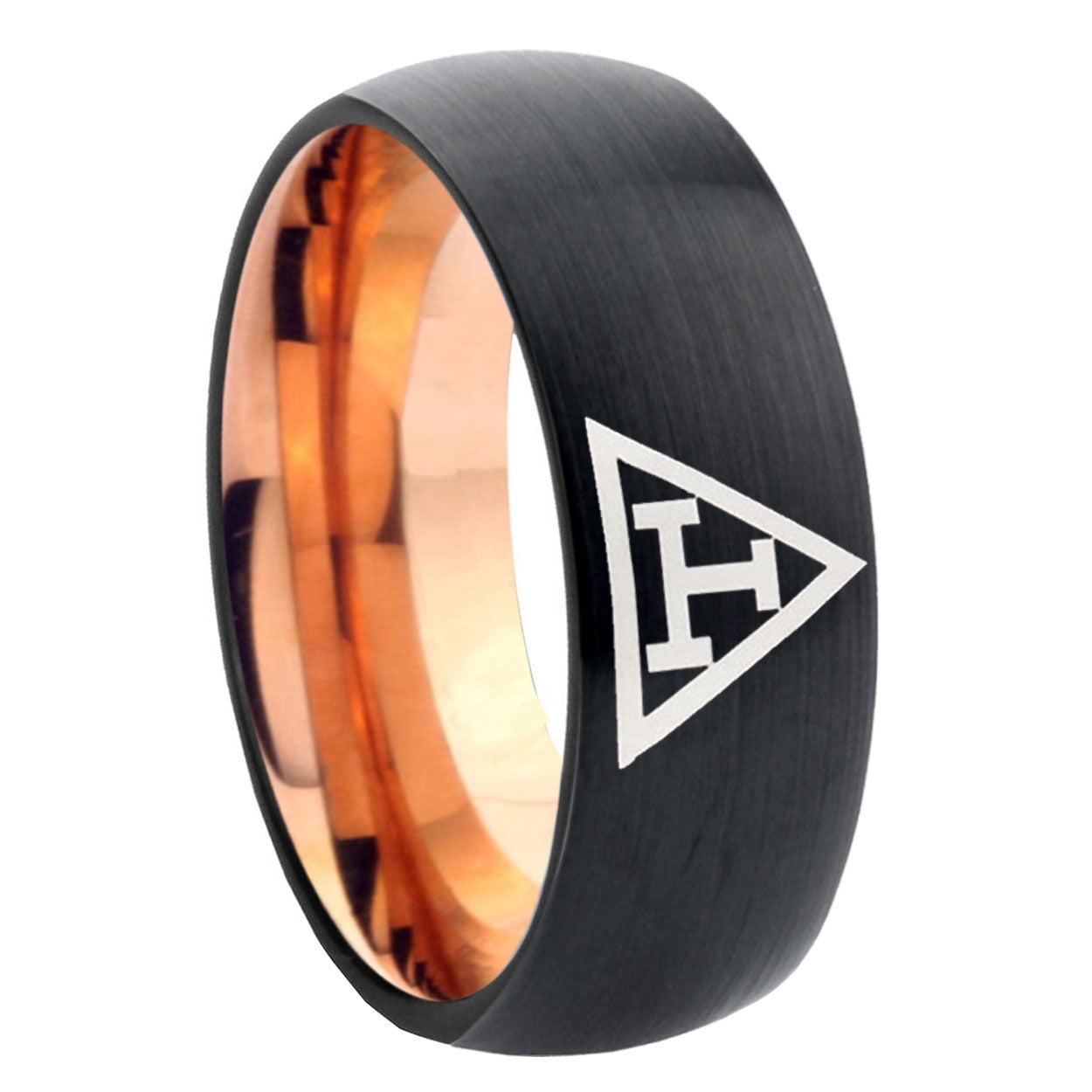 Masonic Triple 8MM Dome Black And Rose Gold Tungsten Men Ring - Walmart.com