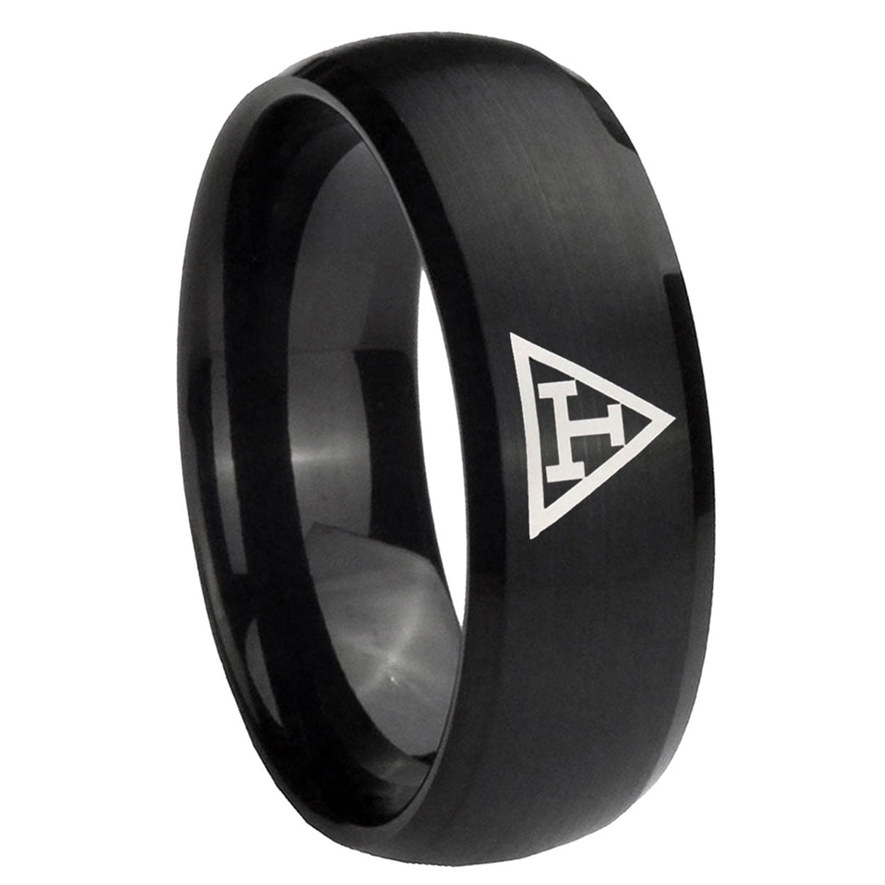 Masonic Triple 8MM Dome Brush Black Polish Edge Tungsten Men Ring ...