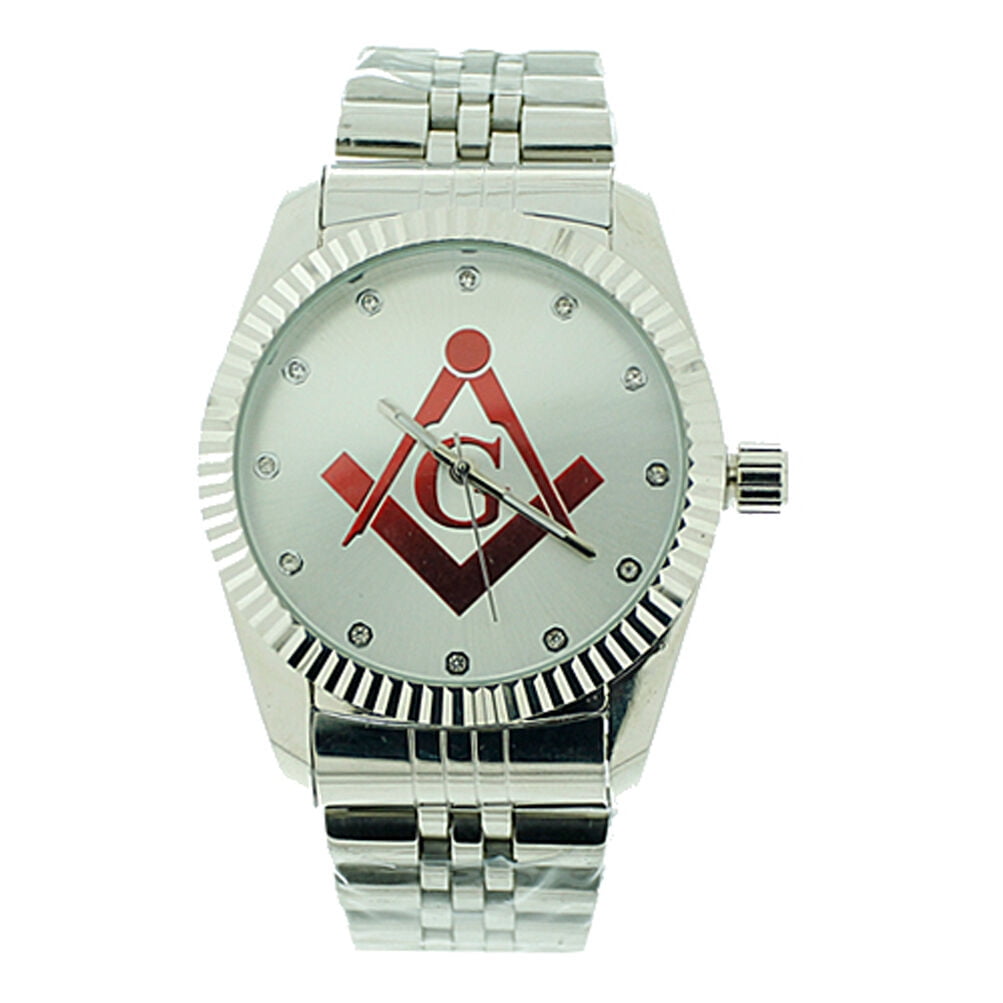 Masonic Watch - Red Lodge Masonic Logo Compass & Square -Silver Color ...