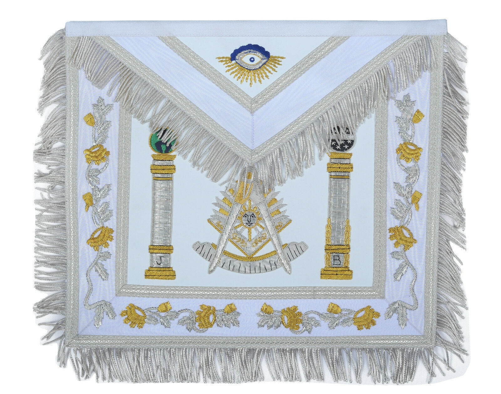 Masonic White Fringed Double Column Past Master Masonic Apron Handmade ...