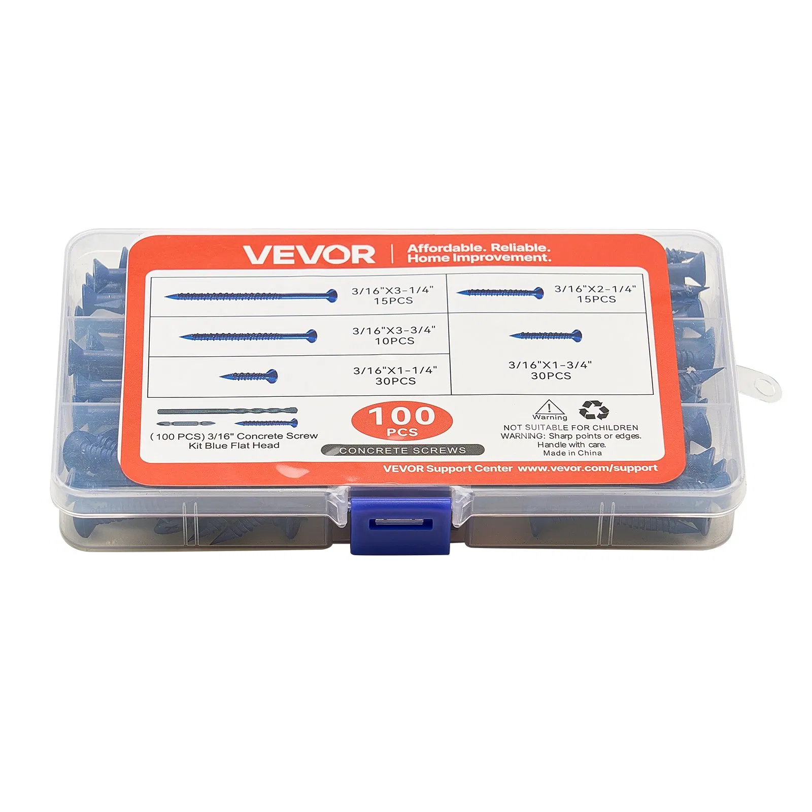 Masonry Screws with Drill Bits: 3/16 Inch, 100-Pack, 5 Different ...