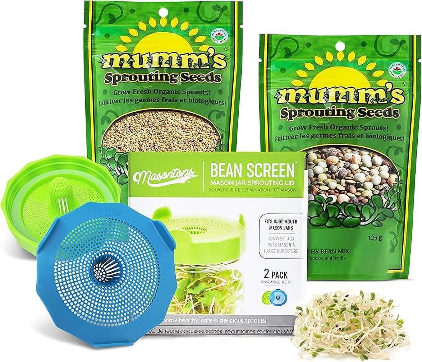 Masontops Bean Sprouts Growing Kit - 2 Bean Screen Sprouting Lids & 2 ...