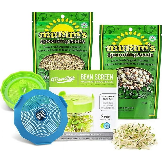 Masontops Bean Sprouts Growing Kit - 2 Bean Screen Sprouting Lids & 2 ...