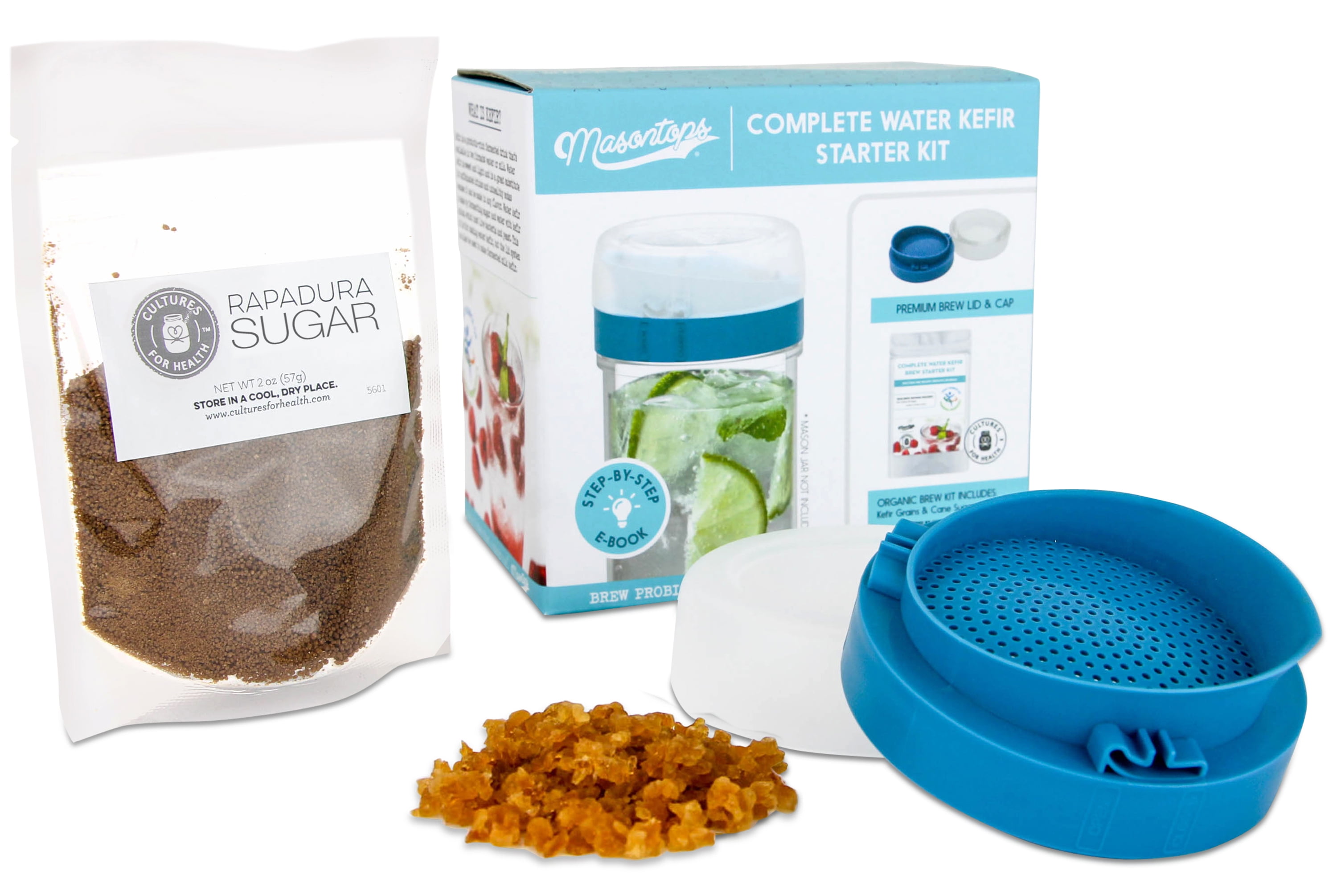 Masontops Complete Kefir Starter Kit - With Plastic Strainer Cap, Kefir ...
