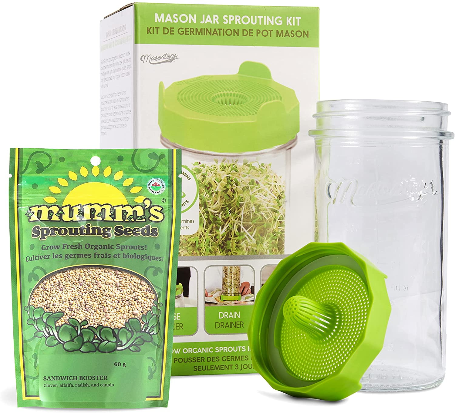 Masontops Mason Jar Bean Sprouting Jar Starter Set - Easy DIY Bean ...