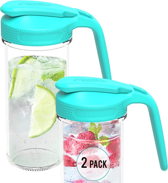 Masontops Multi Pour Top Mason Jar Lid with Handle - Teal Regular Mouth ...