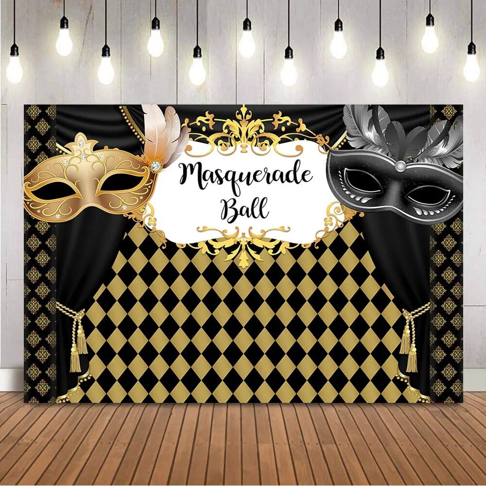 Masquerade Ball Dance Party Backdrop for Party Decorations Black and ...