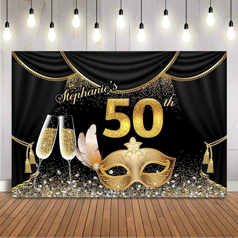Masquerade Dress up Party Backdrop Black and Gold Curtain Photo Booth ...