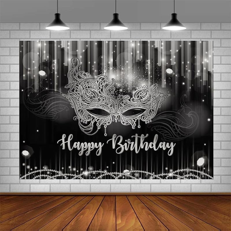 Masquerade Mask Backdrop Happy Birthday Party Decorations Carnival ...