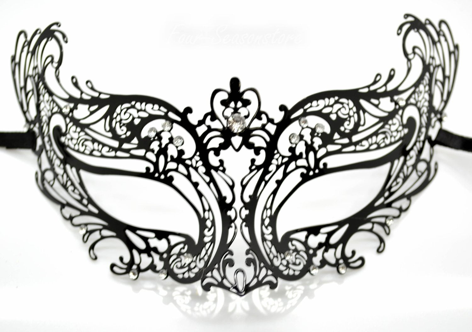 Masquerade Mask Black Metal Mask with Clear Diamonds Stunning - Walmart.com