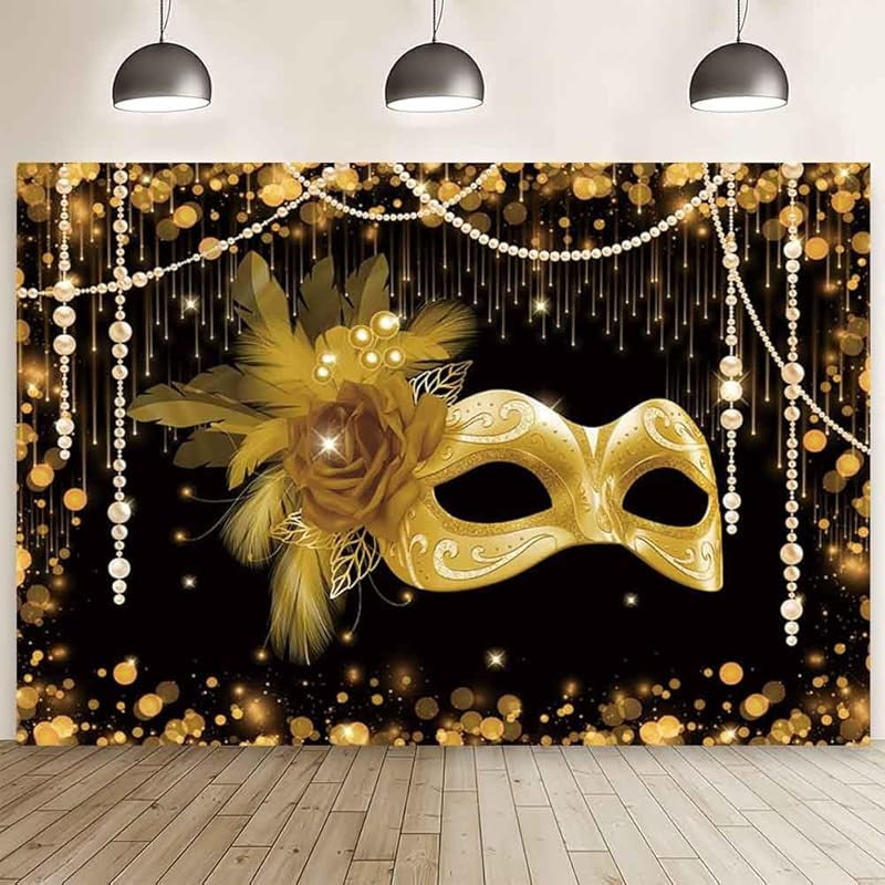 Masquerade Party Backdrop Black and Silver Mask Photography Background ...