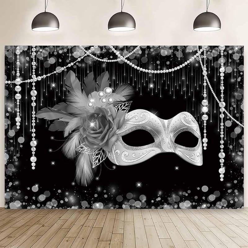 Masquerade Party Backdrop Black and Silver Mask Photography Background ...