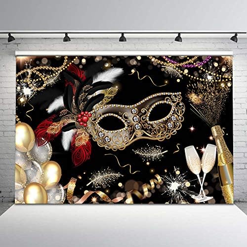 Masquerade Party Backdrop Gold and Black Mask Prom Backrop Champagne ...