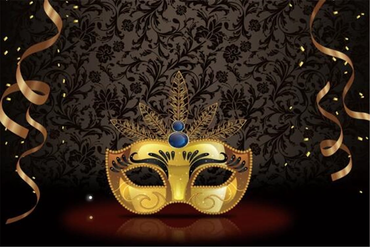 Masquerade Photography Backdrop Golden Mask Dark Retro Pattern Stage ...