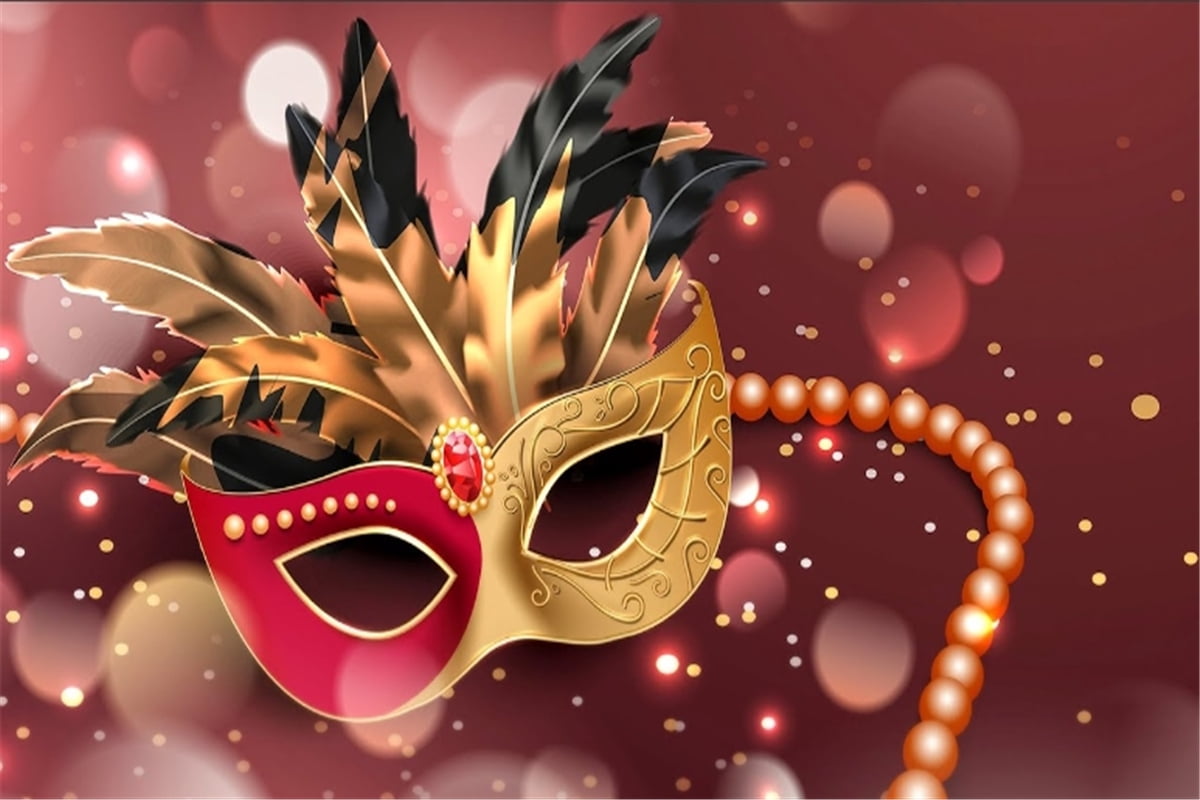 Masquerade Photography Backdrop Golden Mask Dark Retro Pattern Stage ...