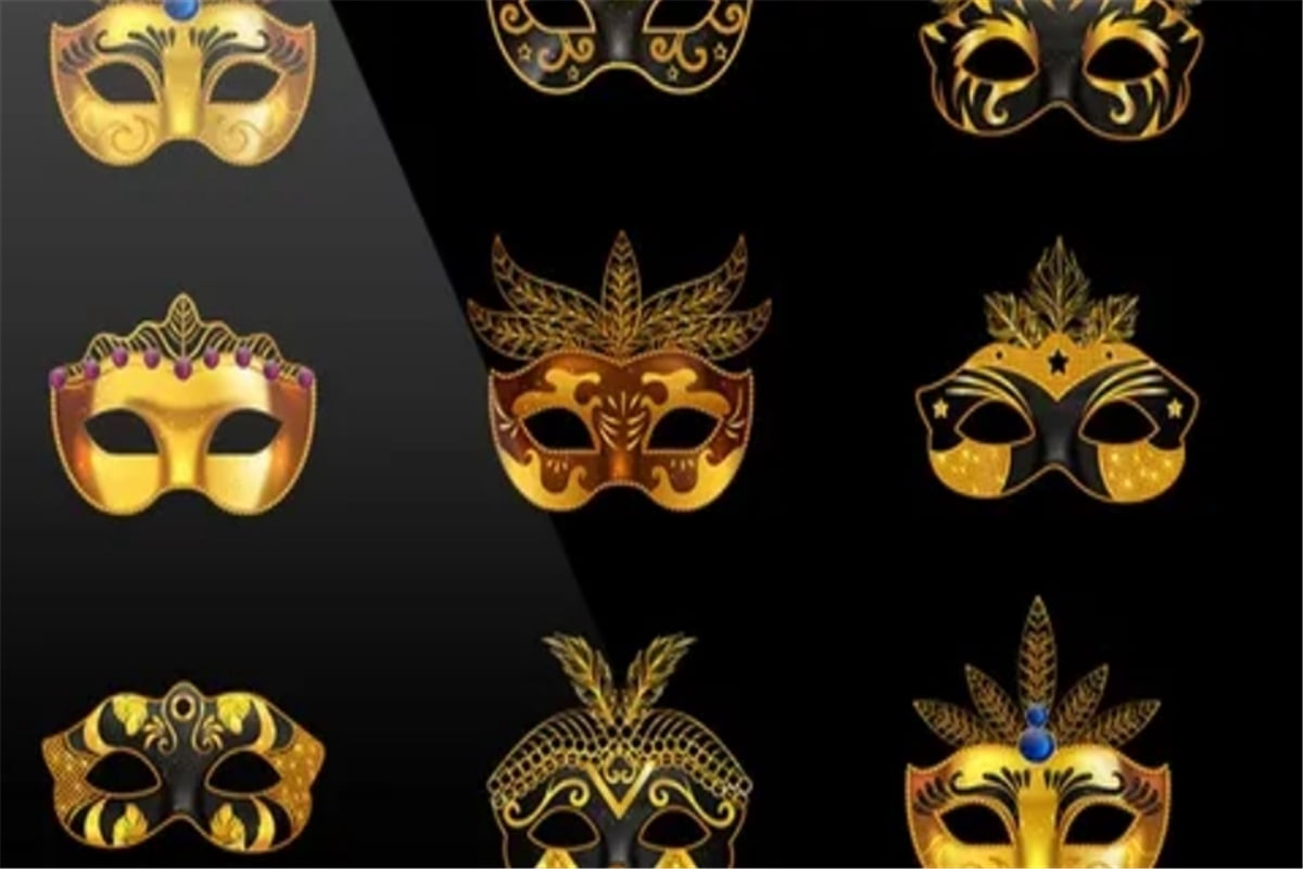 Masquerade Photography Backdrop Golden Mask Dark Retro Pattern Stage ...
