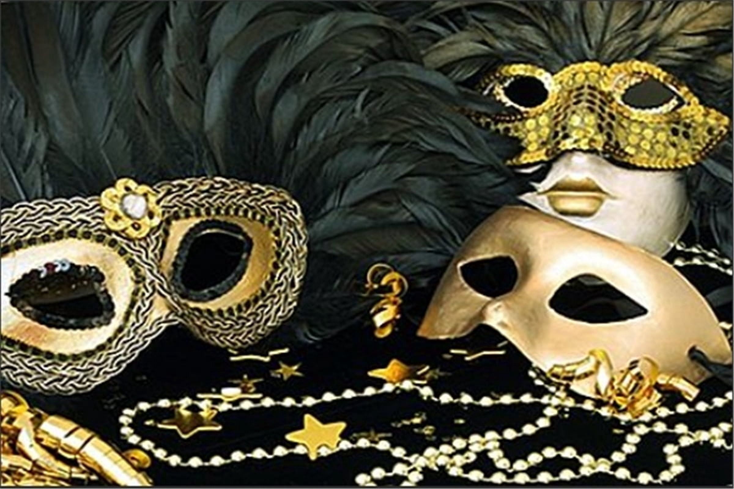 Masquerade Photography Backdrop Golden Mask Dark Retro Pattern Stage ...