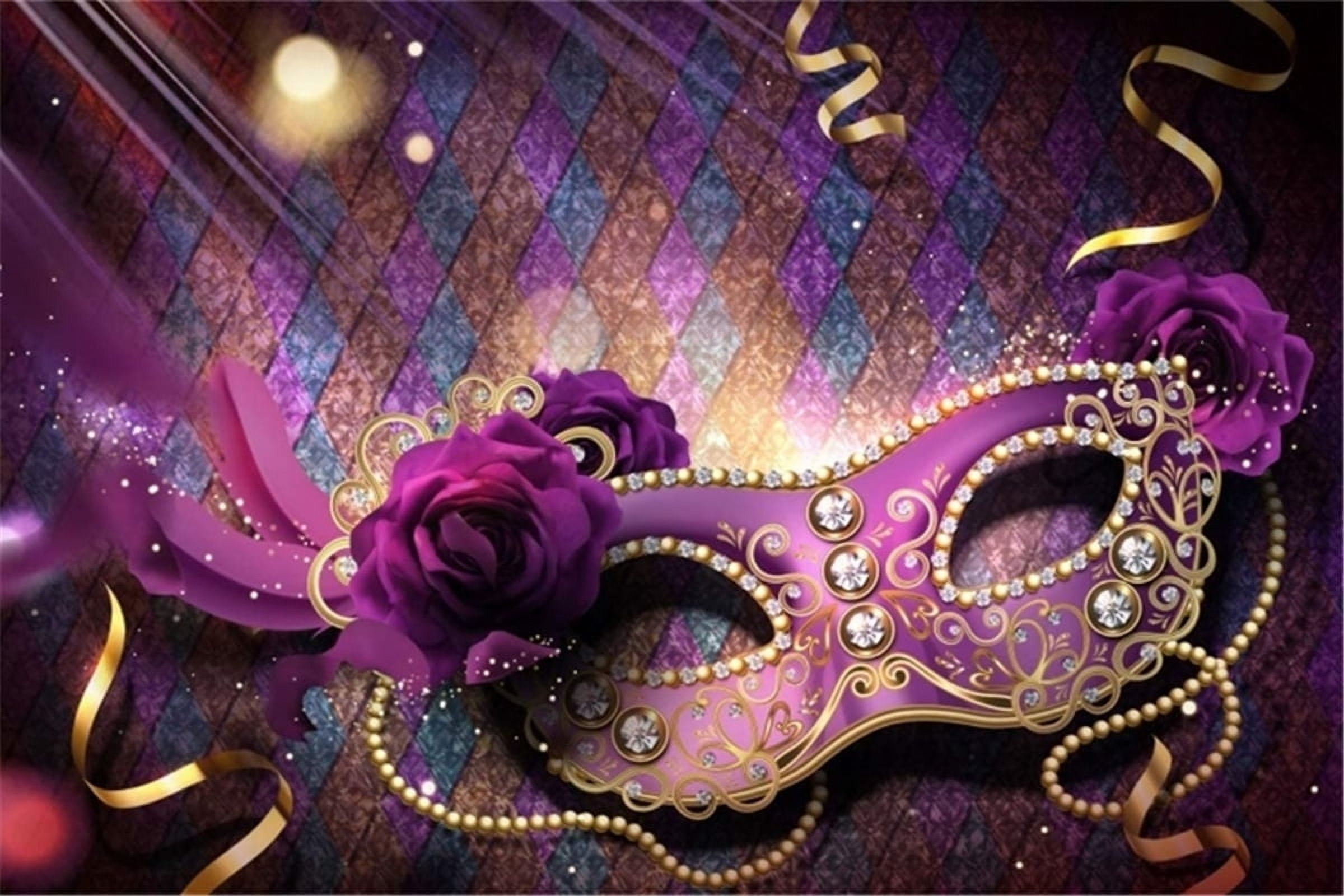 Masquerade Photography Backdrop Golden Mask Dark Retro Pattern Stage ...