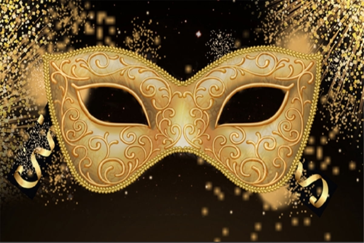 Masquerade Photography Backdrop Golden Mask Dark Retro Pattern Stage ...