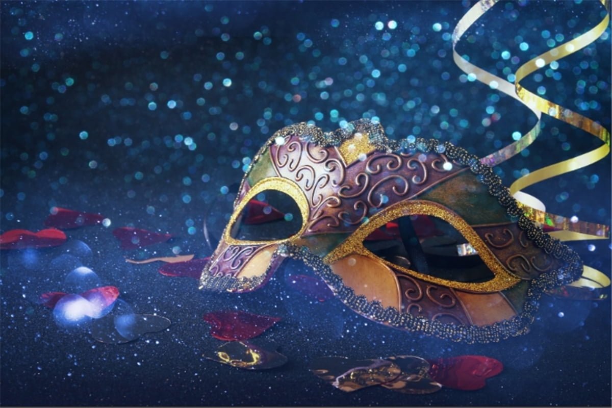 Masquerade Photography Backdrop Golden Mask Dark Retro Pattern Stage ...