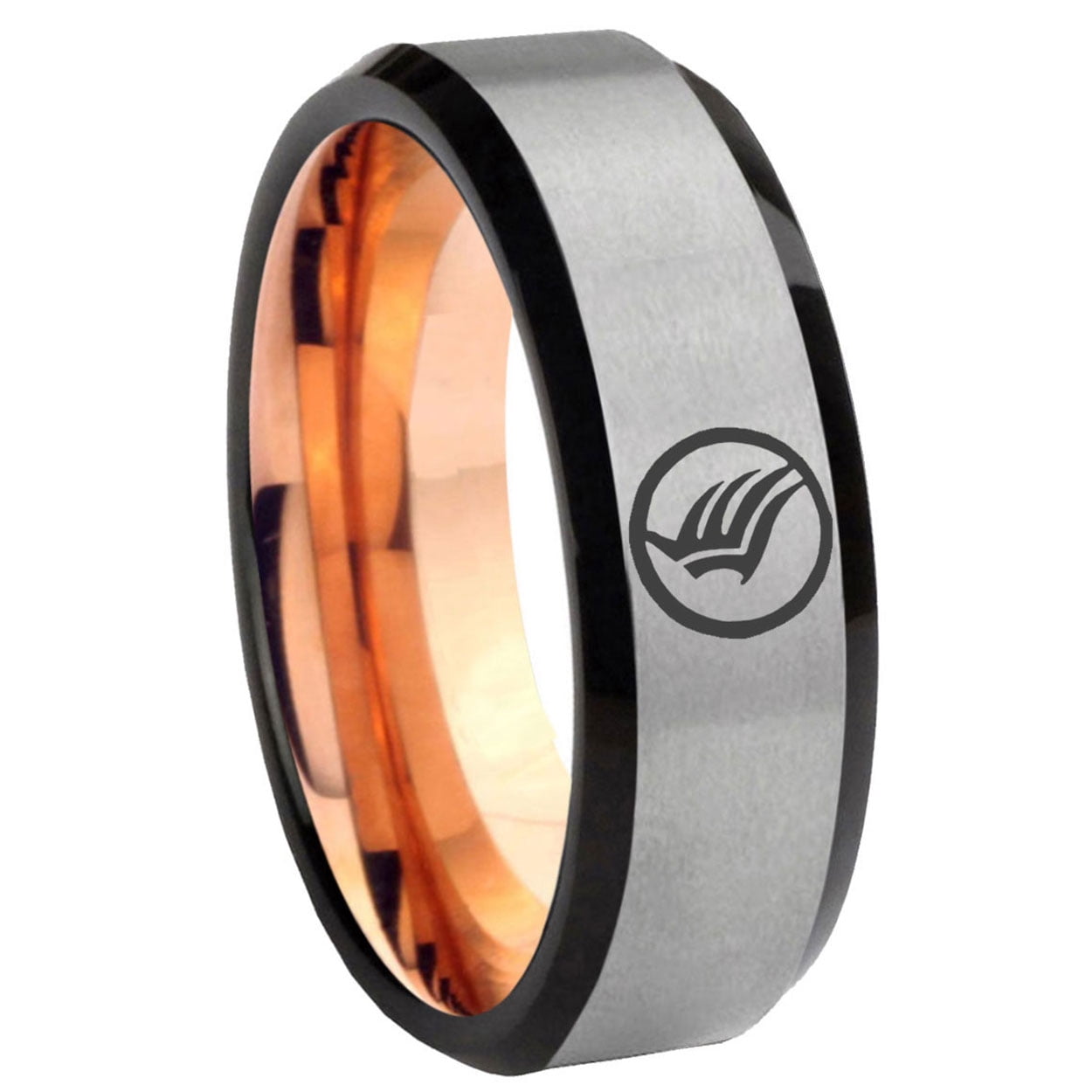 Mass Effect 8MM Beveled Edge Gray And Rose Gold Tungsten Men's Ring ...
