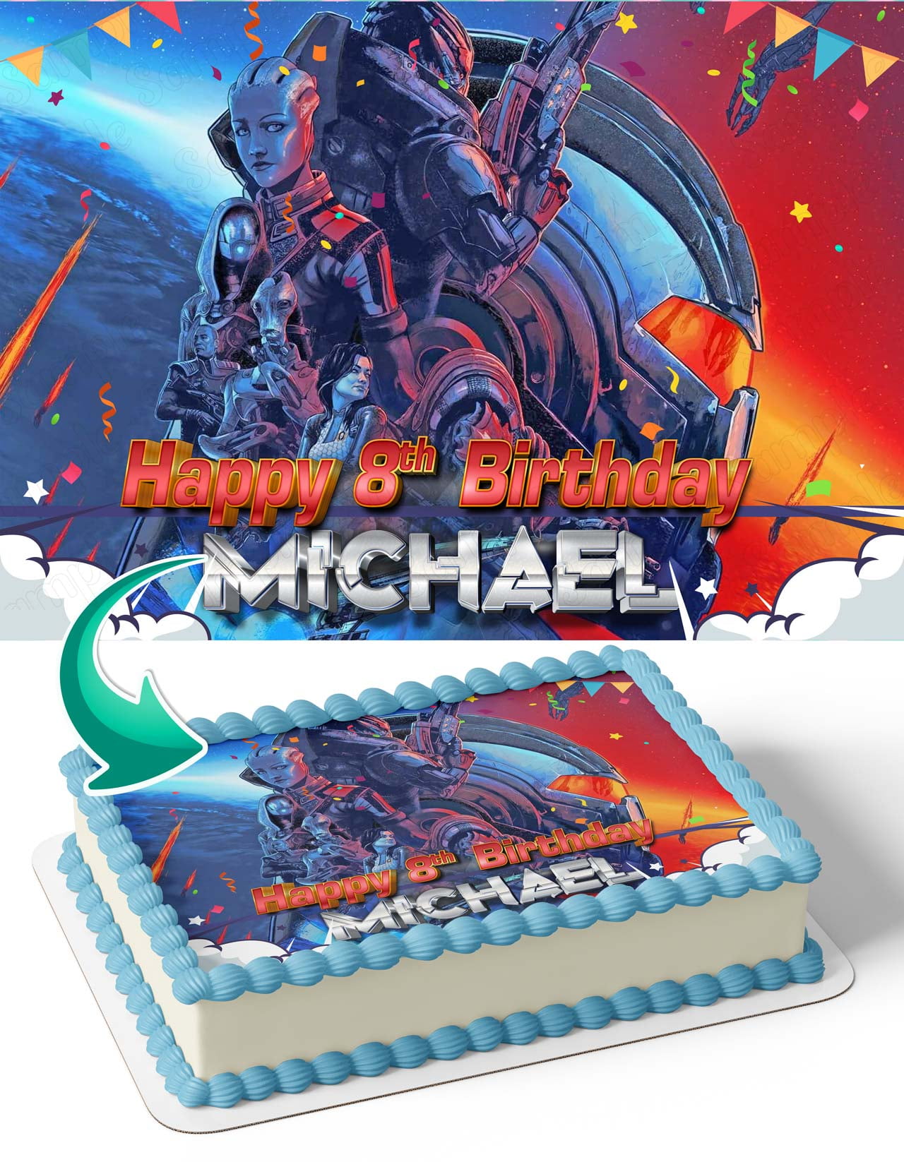 Mass Effect Game Edible Image Cake Topper Personalized Birthday Sheet ...