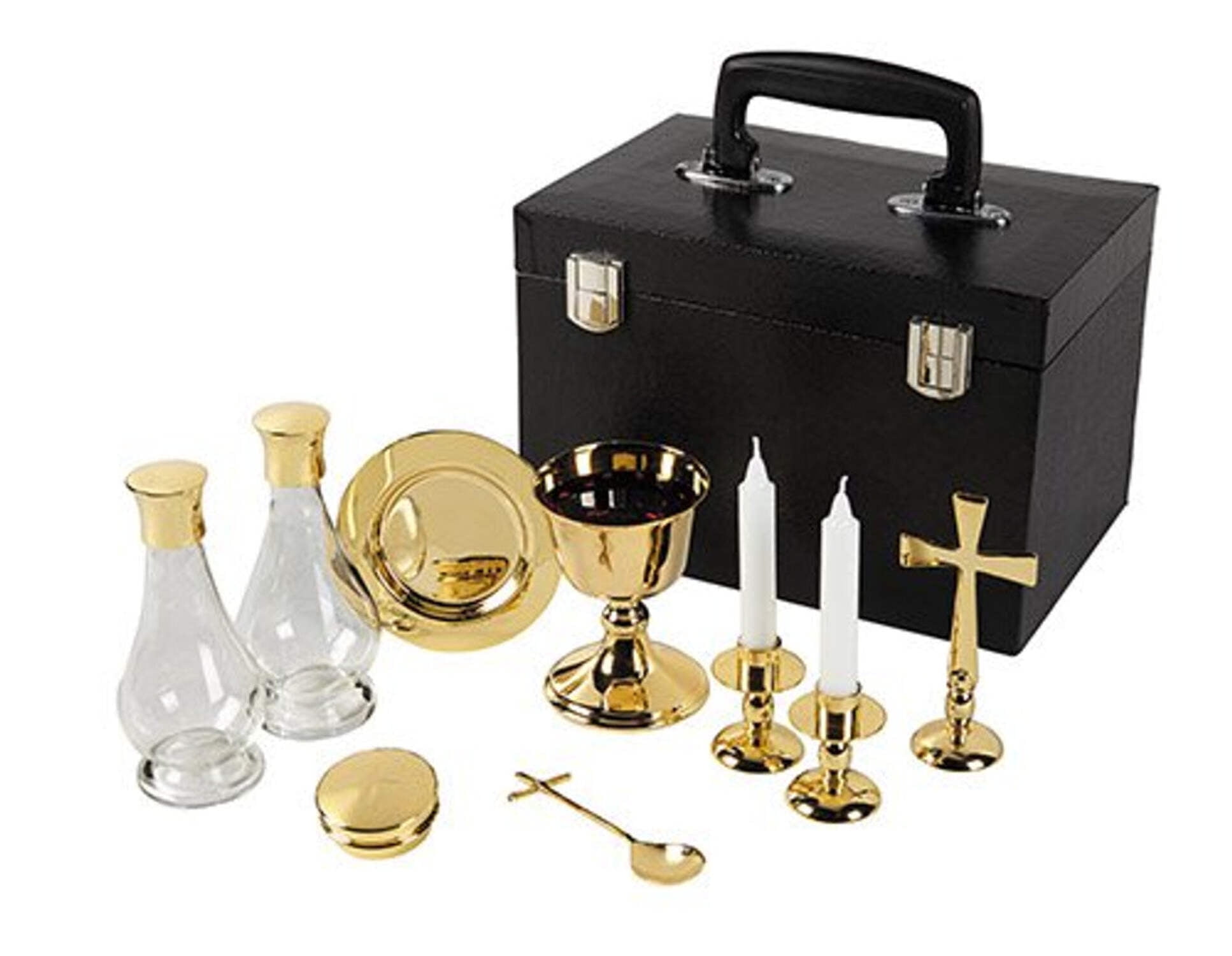 Mass Kit/Sick Call Set, Hard Case, POLISHED BRASS, Chalice, 2 Glass ...