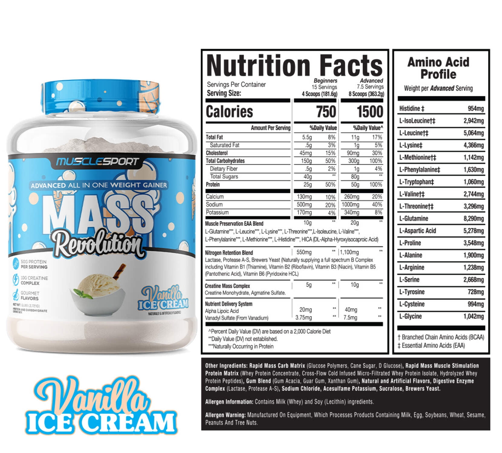 Musclesport Mass Revolution Mass Gainer 6lb, 25g Protein, 150g Carbs ...