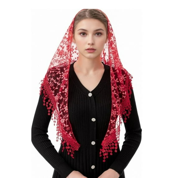 Mass Veil Triangle Mantilla Cathedral Head Covering Triangle Lace Veil ...