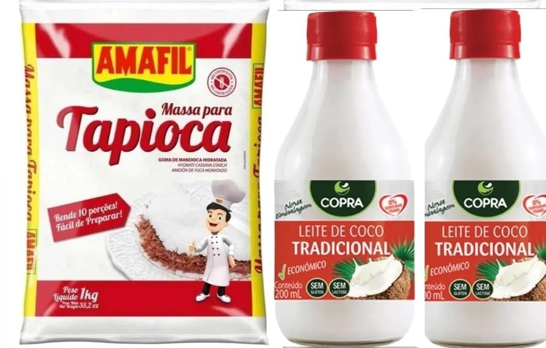Massa Brasileira para Tapioca Amafil 1kg + Leite de Coco Brasileiro ...