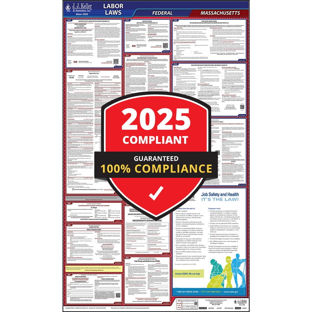 Massachusetts Labor Law Poster, All-in-One OSHA Compliant MA State ...