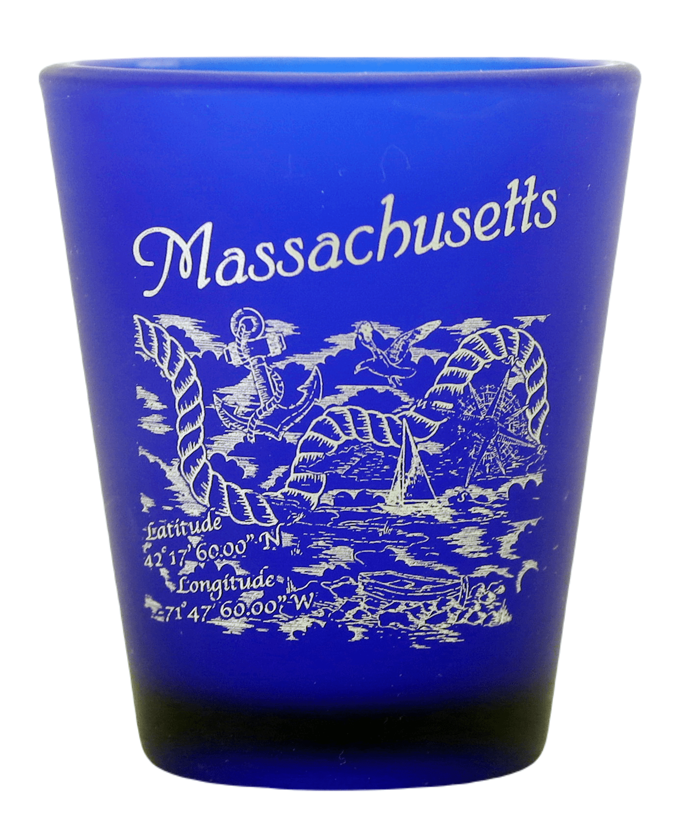 Massachusetts Nautical Scene Pencil Sketch Cobalt Blue Frosted Shot ...