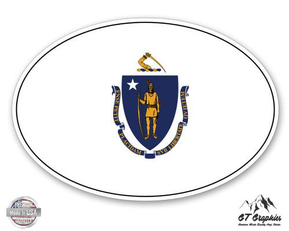 Massachusetts State Flag Oval - 3" Vinyl Sticker - For Car Laptop I-Pad ...