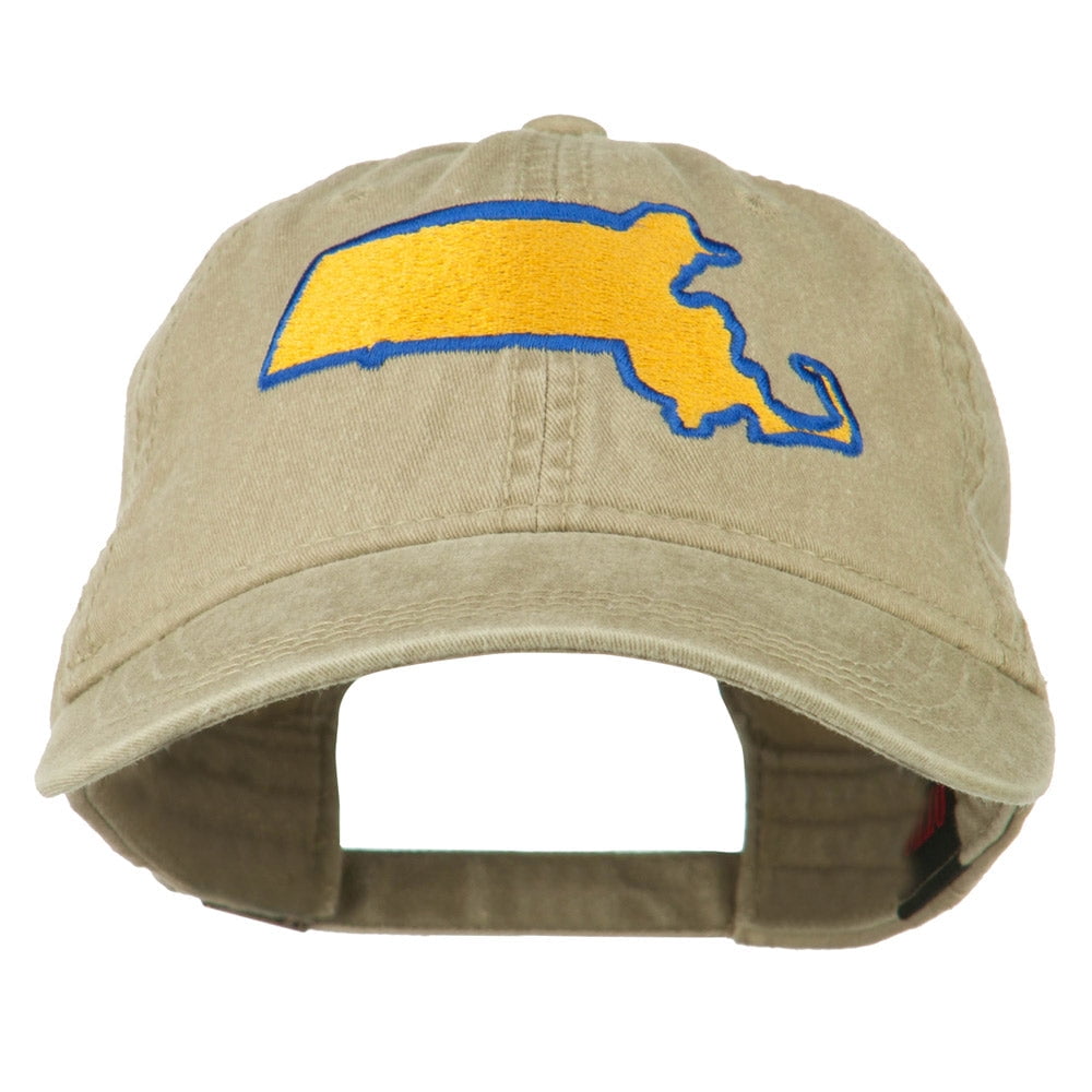 Massachusetts State Map Embroidered Washed Cap - Khaki OSFM - Walmart.com