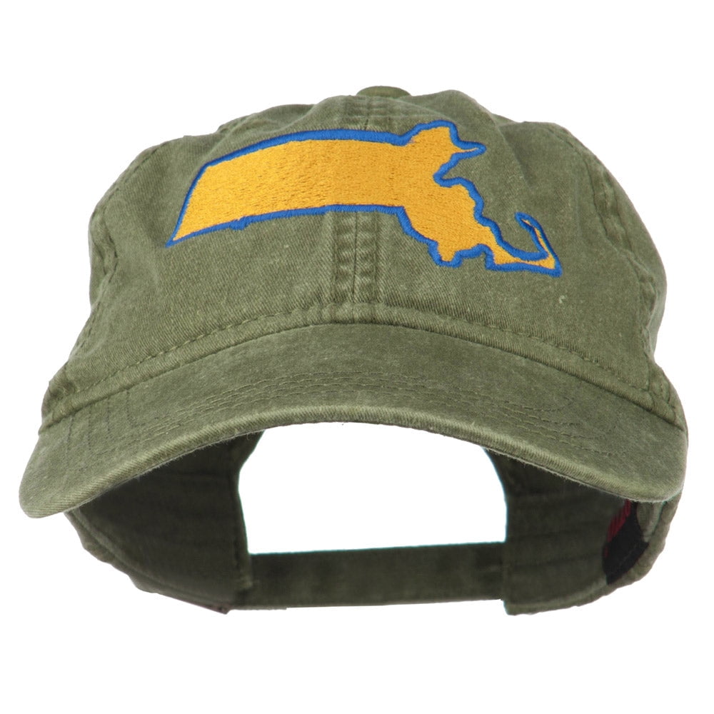 Massachusetts State Map Embroidered Washed Cap - Olive Green OSFM ...
